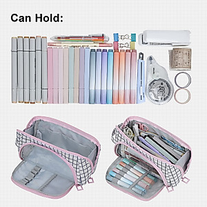EOOUT Pencil Case Pouch, Big Capacity Pen Bag, Large Organized Cute Pen Case for School Stationery and Travel Cosmetics Storage (Plaid White)