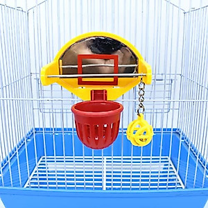 Bird Basketball Toy with Mirror, Bird Hanging Training Toys for Cage, Parrot Chew Ball Foraging Toys, Bird Interactive Intelligence Toy for Budgies Parakeets Cockatiels Conure, Easy to Install