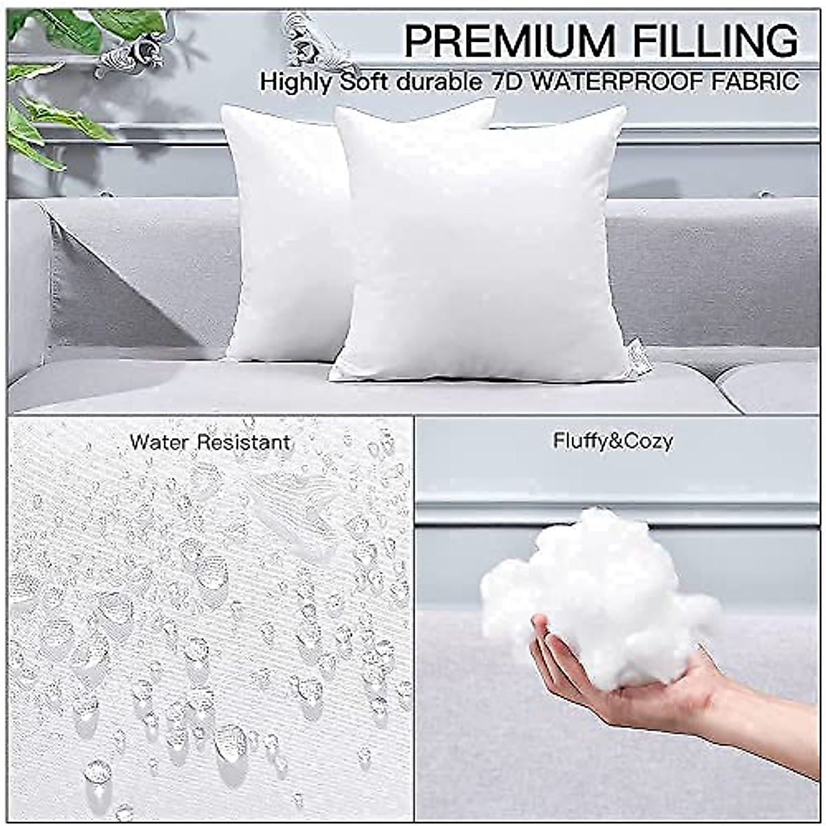 OTOSTAR Premium Outdoor Pillow Inserts 20x20 Inch Set of 4 Waterproof Throw Pillow Inserts Square Garden Patio Pillow Stuffer Form Decorative Outdoor Pillows for Couch Bed Sham Cushion Stuffer (White)