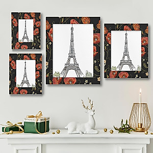 4x6 Picture Frame Embroidery Red Poppies Wood Photo Frames with Acrylic for Wall Mount & Table Top Display Picture Frames for Wall Decor