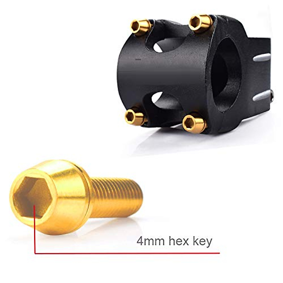 M5x18mm Stem Bolts Titanium Plating Stainless Ti Allen Hex Tapered Head Bolt with Washers Screw for Bicycle Stem Parts Pack of 6(Gold)