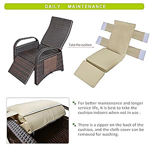 Skypatio Outdoor Recliner Chair Set of 2 PE Wicker Adjustable Backrest Patio Recliner Chair with Side Table Outdoor Reclining Chairs