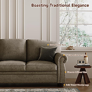 ONBRILL 90 Inch Nailhead Trim Couches for Living Room, 23" Deep Seat Rolled Arm Sofa, Comfy Upholstered 3 Seater Sofa, Chenille Couch w/Wooden Leg, Large Traditional Sofa for Bedroom, Farmhouse, Brown