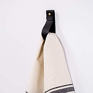 KEYAIIRA - Small Black Leather Wall Hook, minimalist leather strap hanger for bath towel holder leather wall hook strap towel hook bathroom decor brass towel ring nordic home