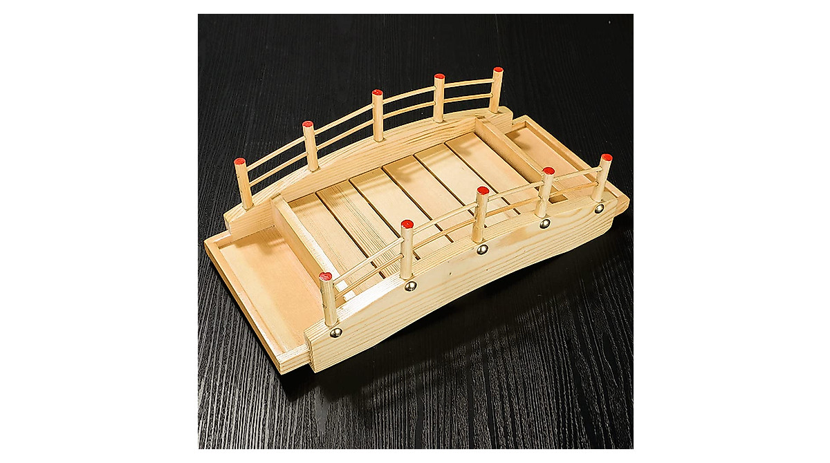 WINIAER Wooden Arch Bridge Sushi Boat Serving Tray