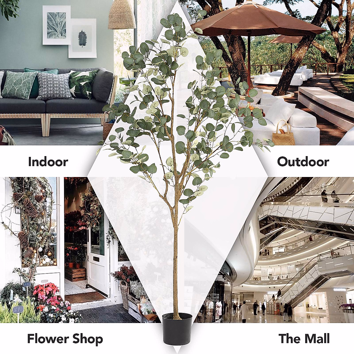 DIIGER Artificial Tree Plant Eucalyptus Tree 6FT Tall, Modern Large Fake Plant Decor in Pot for Indoor Outdoor,Home Office Perfect Housewares Gift Decoration, 71 in Eucalyptus Tree