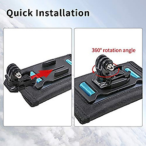 Backpack Shoulder Strap Mount Camera with Adjustable Shoulder Pad and 360 Degree Rotating Base Compatible with GoPro Hero 11 Black, Hero 10/9/8/7, AKASO, DJI, Insta360 and Most Action Cameras
