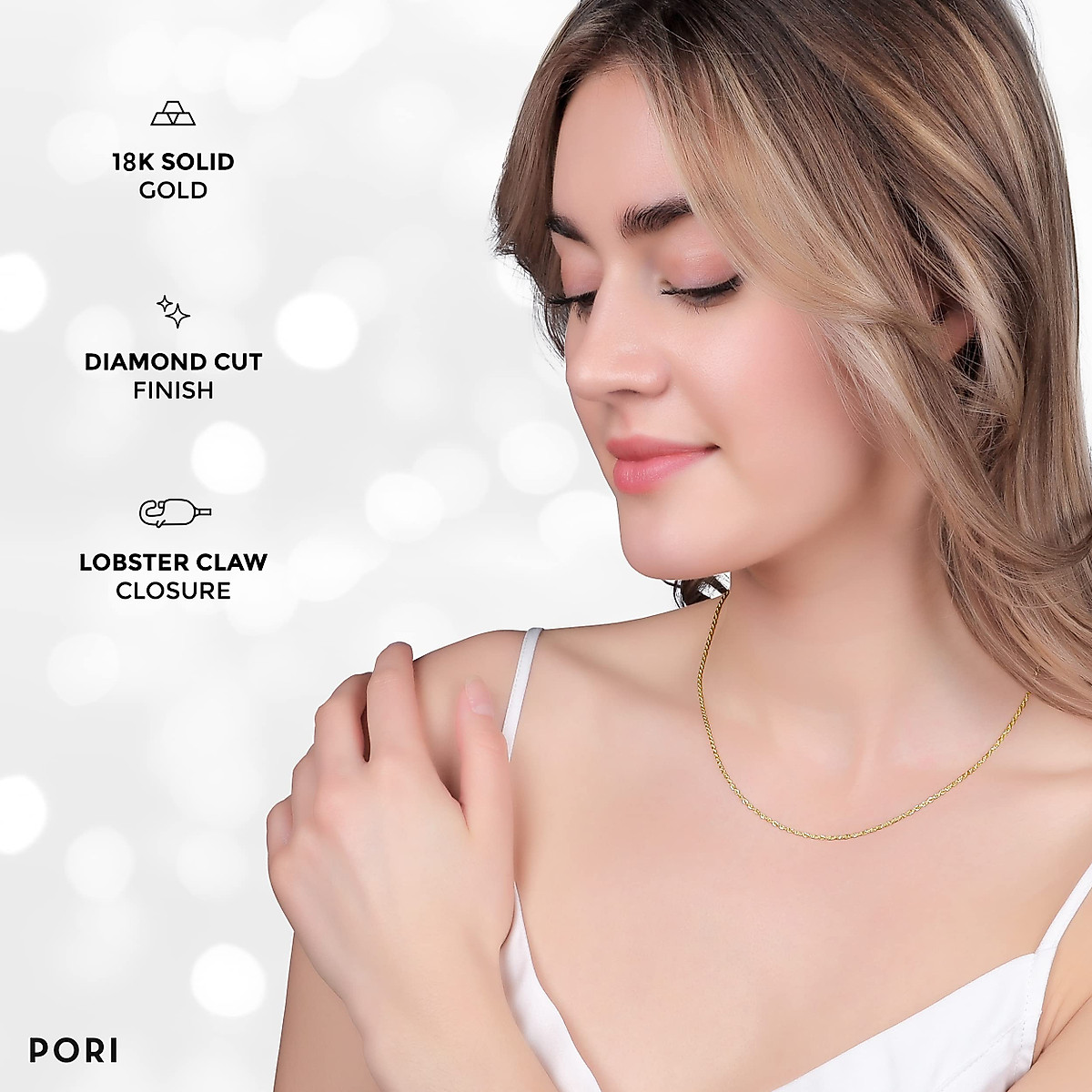 PORI JEWELERS 18K Yellow Gold 1.5MM, 1.8MM, 2MM, 2.5MM, 3MM, 4MM, or 5MM Diamond Cut Rope Chain Necklace Unisex Sizes 16"-30" (1.5MM, 20)