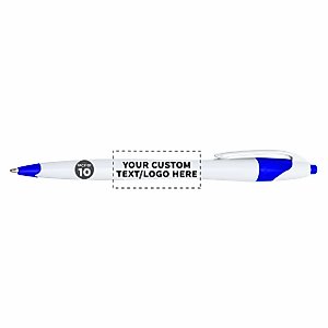 DISCOUNT PROMOS Custom Slim Curvy Ballpoint Pens Set of 10, Personalized Bulk Pack - Black Ink, Retractable, Great for Office, School, Tradeshows - Blue Black