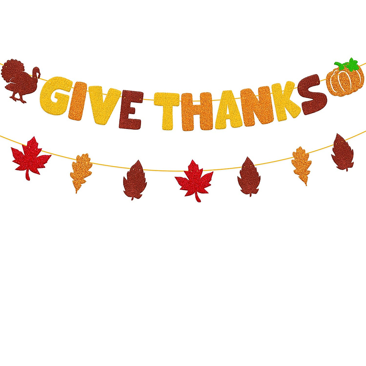 Give Thanks Banner Fall Autumn Leaves Turkey Thanksgiving Day Theme for Happy Thanksgiving Grateful Thankful Blessed Party Supplies Glitter Gold Decorations