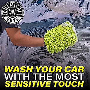 Chemical Guys MIC493 Chenille Premium Scratch-Free Microfiber Wash Mitt, Lime Green, 9.6" x 2.3" x 7"