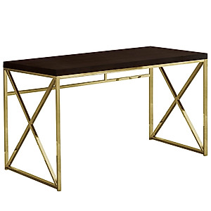 Monarch Specialties I 7201 Computer Desk, Home Office, Laptop, Work, Metal, Laminate, Brown, Gold, Contemporary, Modern