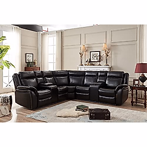 Elountik Symmetrical Power Reclining Sectional Sofa with LED Strip, Storage Console, Cup Holders with Built-in USB Charging Port; Home Theater Power Reclining Sofa Couch (Power Reclining Black)