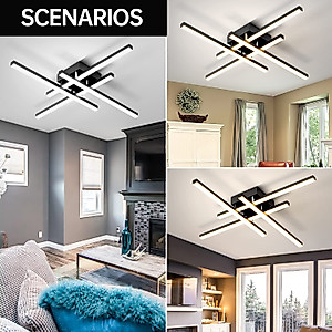 JFHTNFJ Modern Sputnik Ceiling Light Fixture 40w LED Dimmable with Remote Control Ceiling Lighting Black Flush Mount Chandelier Ceiling Lamp for Bedroom Study Kitchen Living Room 3-Color 24inches