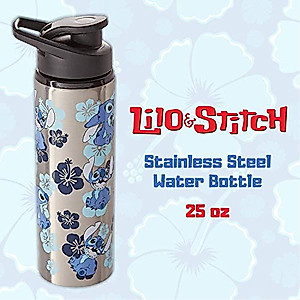 Silver Buffalo Disney Lilo and Stitch Double Walled Stainless Steel Water Bottle, 25 Ounces
