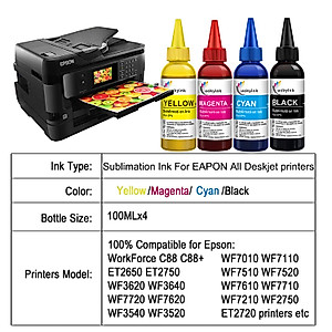 Luckyink Sublimation Ink Refill for Ecotank ET2720 ET2760 ET4700 WF7710 WF7720 WF7210 WF3640 WF3620 WF7110 C88 C88+ Printer Heat Press Transfer on Cloth, Pillow Case, Cap, Bag with sublimation printer