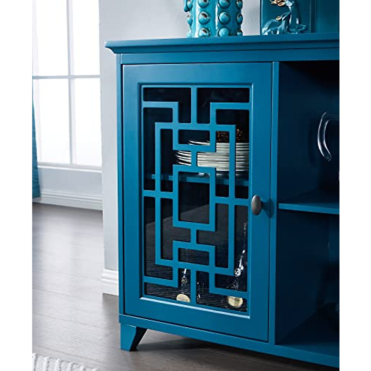 IINE'a 60 Inch Buffet Cabinet with Storage, Sideboard Buffet Cabinet, Accent Storage Cabinet, Buffet Table with 2 Doors and Adjustable Shelf for Entryway Kitchen Dining Room Living Room, Blue