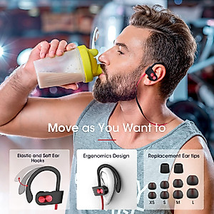 Bluetooth Headphones V5.0, Flame Running Headphones w/16 Hrs Playtime, Bass+ HD Stereo Wireless Sports Earphones w/IPX7 Waterproof Earbuds in Ear for Workout, Gym w/CVC6.0 Noise Cancelling Mic Red