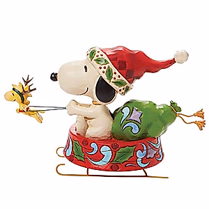 Enesco Peanuts by Jim Shore Santa Snoopy in a Dog Bowl Sled Figurine, 5.5 Inch, Multicolor