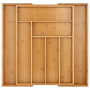 HIWARE Kitchen Utensil Organizer Silverware Organizer Silverware Tray For Drawer, Expandable Bamboo Kitchen Drawer Organizer, Large Utensil Cutlery Organizer/Holder