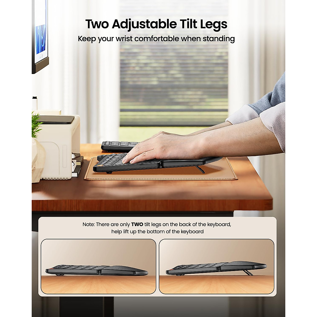 ProtoArc Wireless Ergonomic Keyboard, EK04 2.4GHz Wireless Ergo Keyboard with Separate Numeric Keypad, Split Design, Wrist Rest, Rechargeable, for Desktop, PC, Laptop