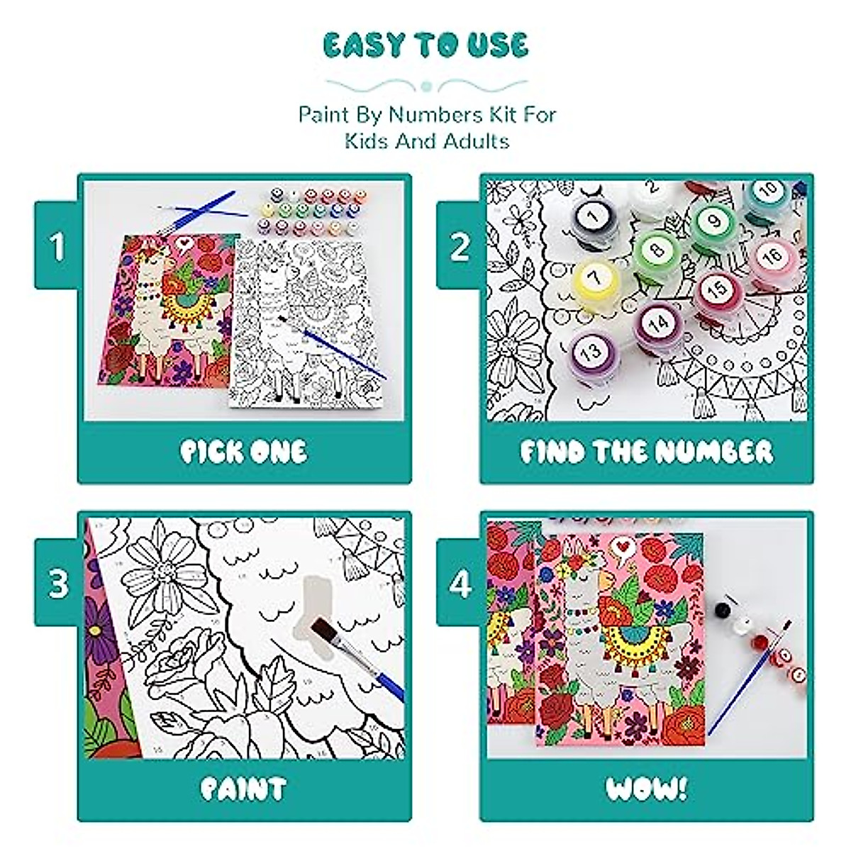 3 Pack Paint by Numbers for Kids Ages 8-12, Pre-Drawn Canvas Painting, Includes 8x10 inch Framed Canvas with 18 Acrylic Paints, 5 Brushes for Kids, Perfect Creative Gifts & Arts and Crafts for Teens.