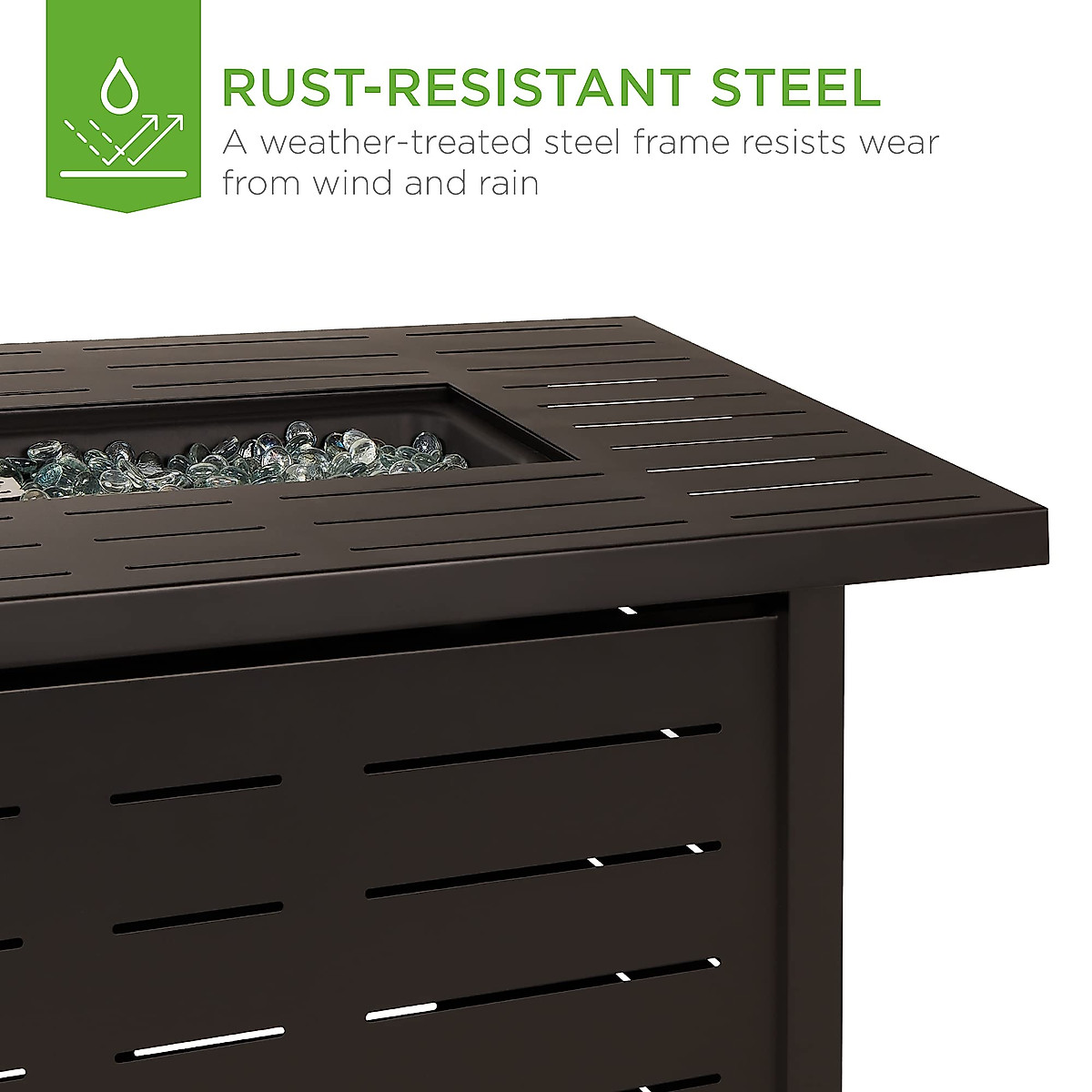 Best Choice Products Fire Pit Table 42in 50,000 BTU Rectangular Steel Propane Gas for Outdoor, Patio w/Burner Lid, Auto Ignition, Hideaway Tank Storage, Cover, Glass Beads - Dark Brown