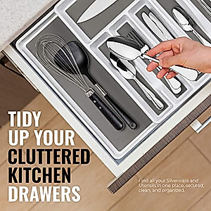 ELTOW Expandable Silverware Drawer Organizer & Utensil Tray Set, Non-Slip Kitchen Drawer Organizers and Storage, Kitchen Organization for Utensils, Cutlery, Office Supplies, Flatware Storage - White