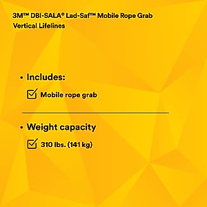 3M DBI-SALA Lad-Saf Hands Free Mobile Stainless Steel And Thermoplastic Rope Grab
