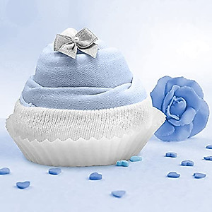 Peek A Baby Gift Blue Baby Boys Onesies Cupcake Gift Set – Baby Shower Cupcake and Lollipop Gift Set | Newborn Bodysuits Onesies Gift Set, 7 Piece Set