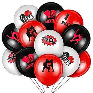 36 Pack Boxing Latex Balloons Boxing Match Birthday Party Latex Balloons 12 Inch Red Black and White Balloons Large Red and Black Boxer Sport Birthday Party Decorations for Boxing Theme Birthday Party