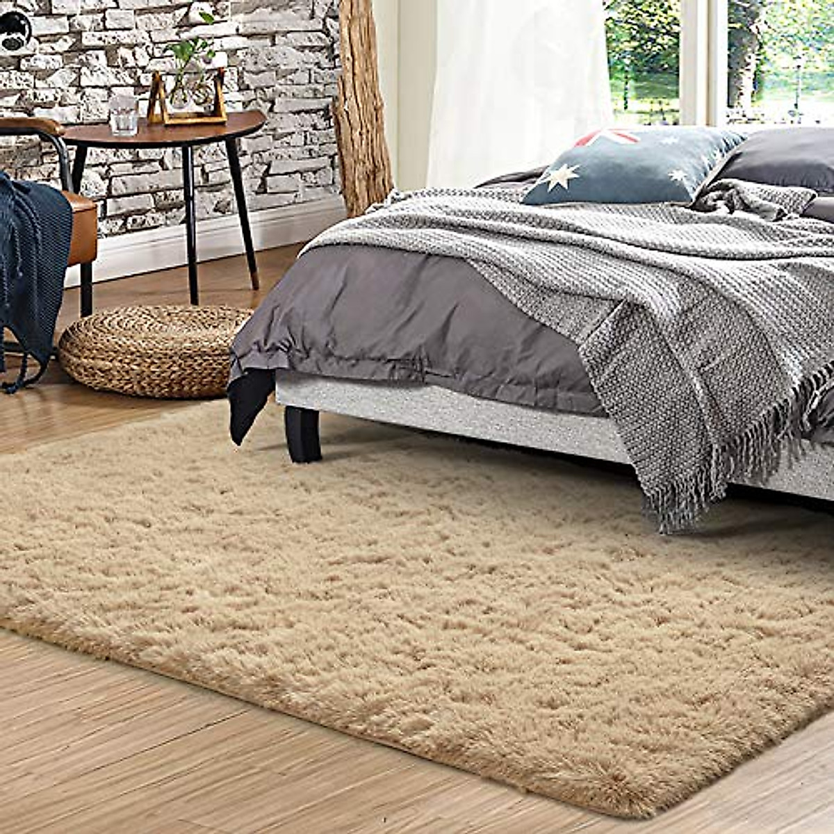 Pacapet Fluffy Area Rugs, Beige Shag Rug for Bedroom, Plush Furry Rugs for Living Room, Fuzzy Carpet for Kid's Room, Nursery, Home Decor 4 x 6 Feet