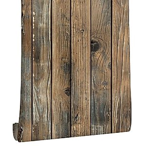 Distressed Wood Wallpaper Contact Paper 17.71In X 196In Self-Adhesive Vintage Wood Wallpaper Peel and Stick Reclaimed Wallpaper Vinyl Waterproof Removable Rustic Wood Wallpaper for Shelf