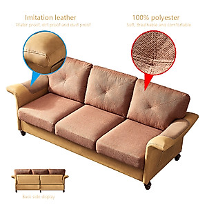 TARTOP Furniture Linen Fabric Faux Leather Solid Wood Legs Upholstered Couches Sets with 3-Seat Sofa, Loveseat for Living Room, Brown