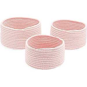 Farmlyn Creek Cotton Woven Baskets for Storage, Pink Organizers (3 Sizes, 3 Pack)
