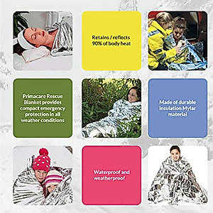 Primacare HB-10 Emergency Foil Mylar Thermal Blanket (Pack of 10), 52" Length x 84" Width, Silver