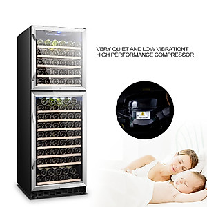 Lanbo Dual Door Dual Zone Built-in Wine Cooler with Front Exhaust, 162 Bottle