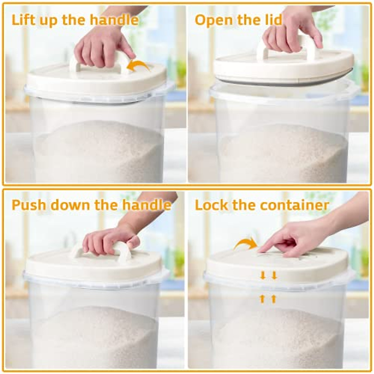 Uppetly Large Airtight Food Storage Container Bin, 20-lb Dry Food Rice Container with Lid-Lock Handle and Measuring Cup. Cereal, Flour Dog Cat Pet Food Containers