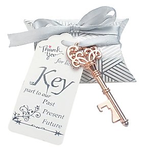 Aokbean 50 Sets Skeleton Key Bottle Openers with Candy Box Wedding Party Favors Souvenir for Guests Escort Gift Card and Ribbon (Rose Gold)