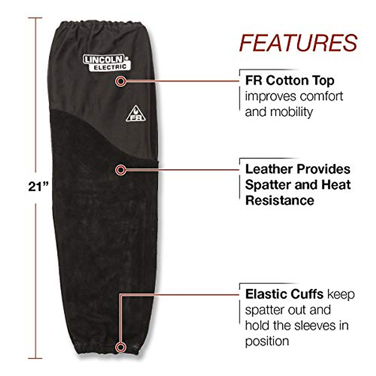 Lincoln Electric Welding Sleeves | Split Leather & Flame Resistant (FR) Cotton | Heat Resistance & Durability | K3111-ALL, Black