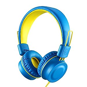 noot products Kids Headphones K33 Foldable Stereo Tangle-Free 5ft Long Cord 3.5mm Jack Plug in Wired On-Ear Headset for iPad/Amazon Kindle,Fire/Boys/Girls/School/Travel/Plane/Tablet (Electric Blue)