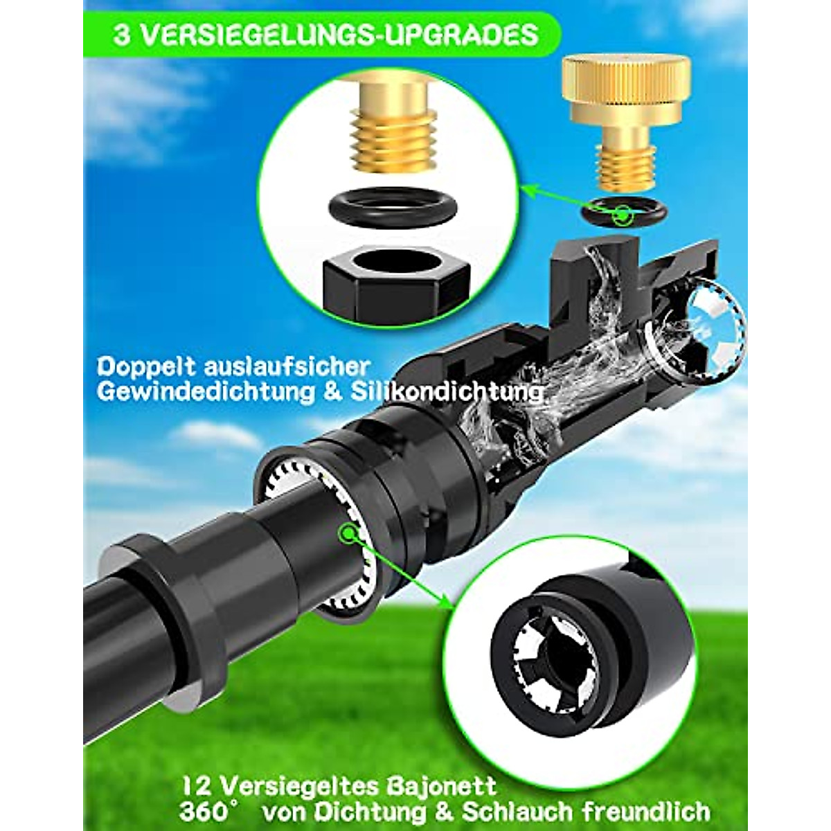 wudee Misters for Outside Patio, 33FT(10M) Misting Line, 8 Brass Mist Nozzles and Brass Adapter(3/4"), Detachable Misters for Patio and Garden Trampoline for waterpark