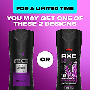 AXE Body Wash 12h Refreshing Scent Excite Crisp Coconut & Black Pepper Men's Body Wash with 100% Plant-Based Moisturizers 16 oz 4 Pack