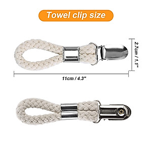 5 Pack Hanging Tea Towels Clip,Metal Kitchen Towels Clips with Hanging Loop Cloth Hook Clip Hangers for Home Kitchen Bathroom Cupboards Cloth Hanger Holder Brackets-Braided Cotton Loop