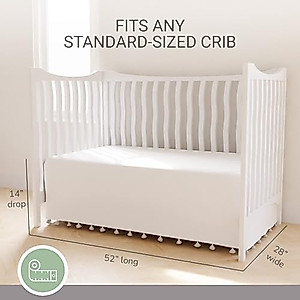 Tadpoles Crib Skirt with Tassel | 28" x 52" with a 14" Drop | Made of 100% Softly Brushed Microfiber Polyester | Easy to Care for | Soft, Smooth, Breathable & Durable | Ideal for Babies | White