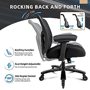 Big and Tall Office Chair 400lbs - Ergonomic Mesh Executive Desk Chair, Heavy Duty Computer Chair-Wide Thick Seat Cushion, Metal Base, Adjustable Lumbar Support, Rubber Blade Wheels, 4D Armrests
