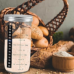 NEOBELLA Sourdough Starter Kit, 24 oz Sourdough Starter Jar with Thermometer, Feeding Date Band, Scraper, Cloth Cover, and Metal Lid. Sourdough Baking