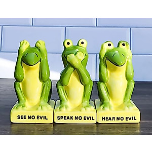 Ebros Gift See Hear Speak No Evil Pond Green Frogs Trio Toothpick Holder Salt And Pepper Shakers Set Frog Toad Amphibian Figurines Kitchen Bar And Dining Table Decorative Collectibles