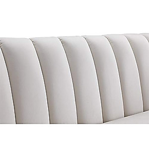 Meridian Furniture 674Cream-S Dixie Collection Modern | Contemporary Velvet Upholstered Sofa with Deep Channel Tufting, 84" W x 37" D x 32.5" H, Cream