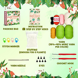 MAGIMUSE Crochet Kit for Beginners, Crochet Starter Kits for Adults Amigurumi Craft Knitting Crochet Kits with Step-by-Step Video Tutorials, 6 Pack Hanging Potted Plants Family(40%+ Yarn